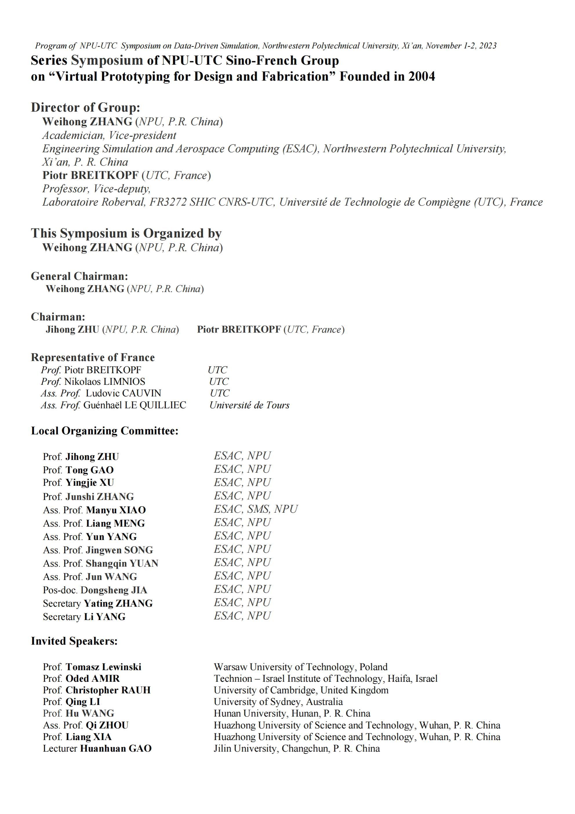 Program of NPU-UTC Bilateral Symposium on Data-driven Simulation-Northwestern Polytechnical ...